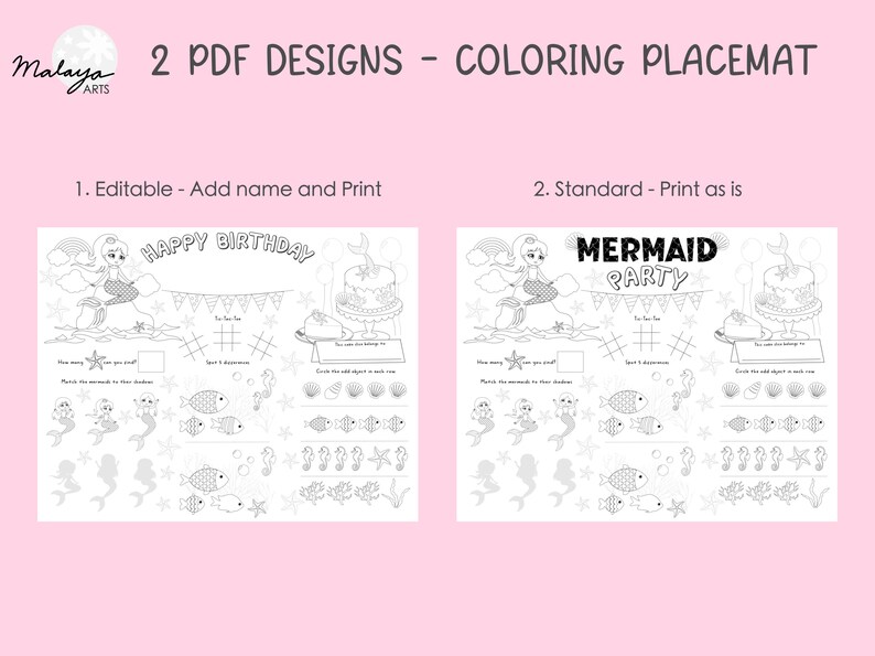 Editable Birthday Coloring Placemat (mermaid Themed) - Printable PDF - Etsy