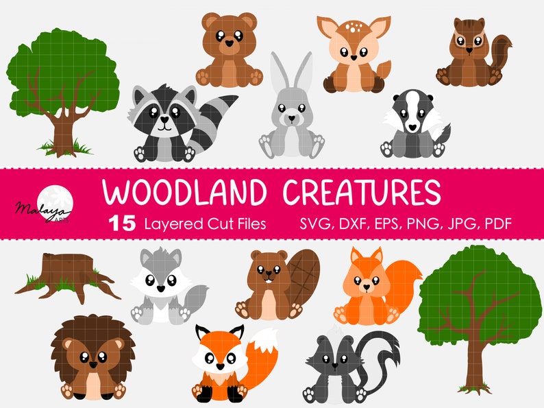 15 Woodland Creatures SVG Bundle - Clipart, Layered Cut Files - Etsy