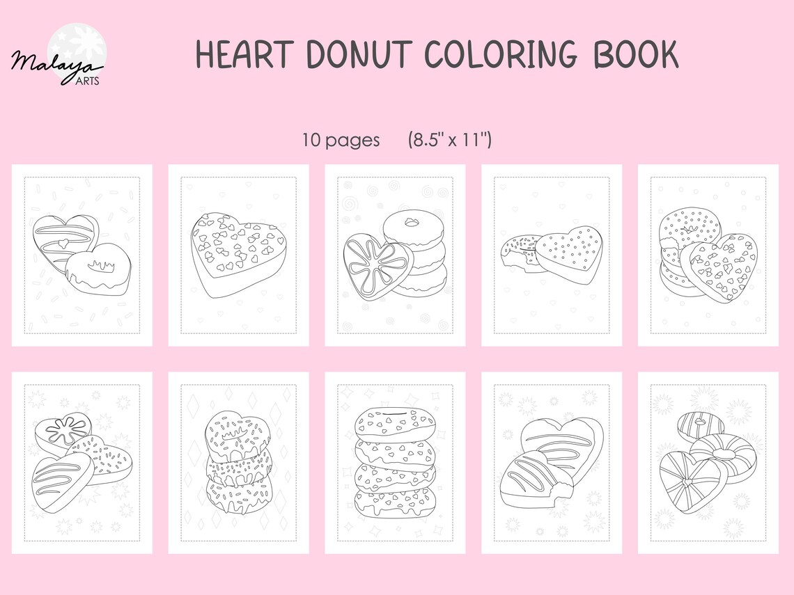 10 Page Heart Donut Coloring Book Printable - Etsy