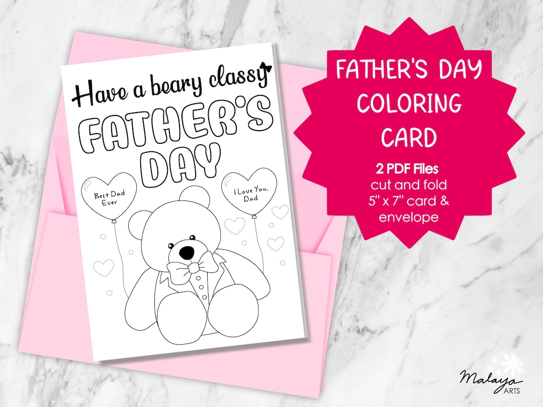 Father's Day Coloring Card (bear Pun) - Printable PDF - Etsy