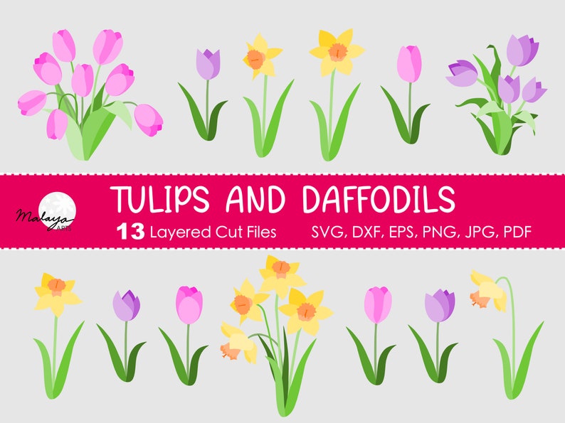 13 Tulips and Daffodils SVG Bundle - Clipart, Layered Cut Files - Etsy