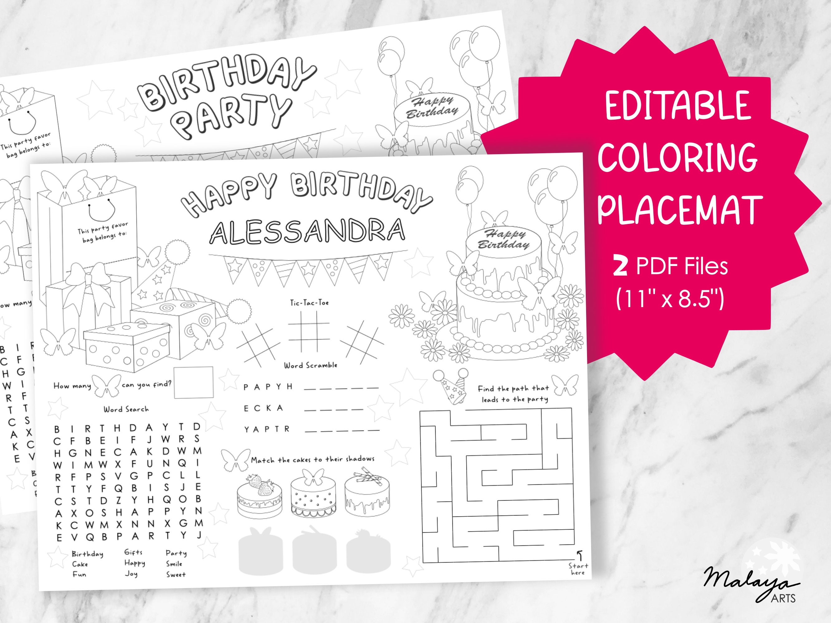 Editable Birthday Coloring Placemat (cake Themed) - Printable PDF - Etsy