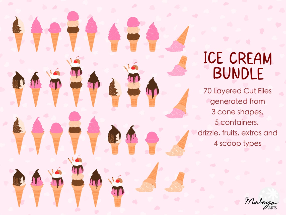 70 Ice Cream SVG Bundle Clipart, Layered Cut Files - Etsy