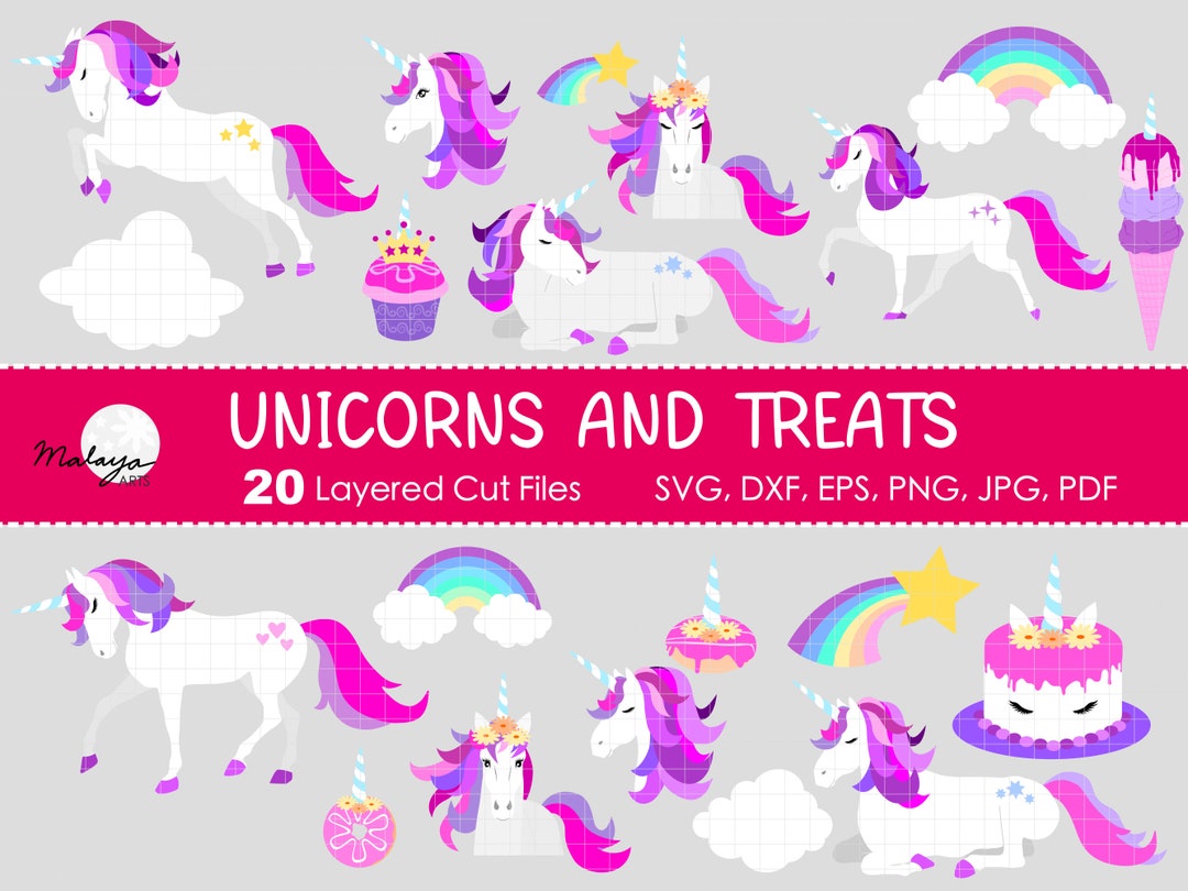 20 Unicorns and Treats SVG Bundle - Clipart, Layered Cut Files - Etsy