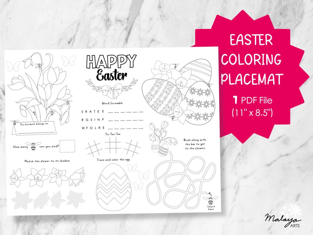 Easter Coloring Placemat (spring Themed) - Printable PDF - Etsy