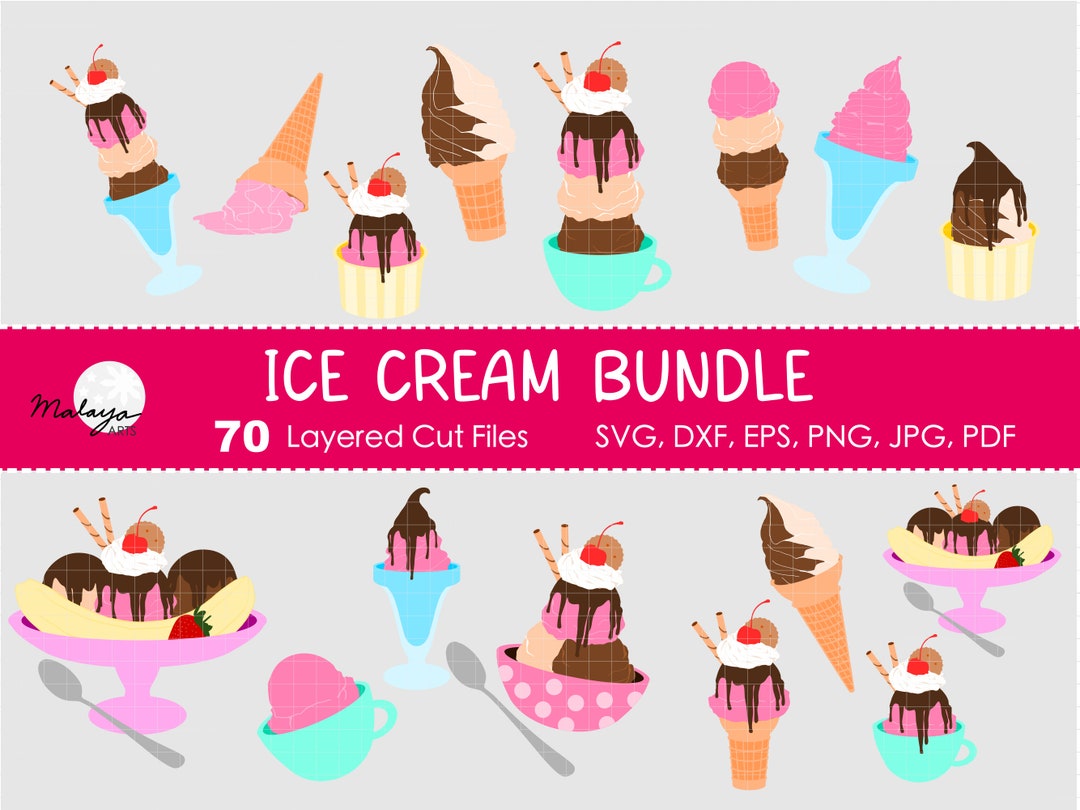 70 Ice Cream SVG Bundle - Clipart, Layered Cut Files - Etsy