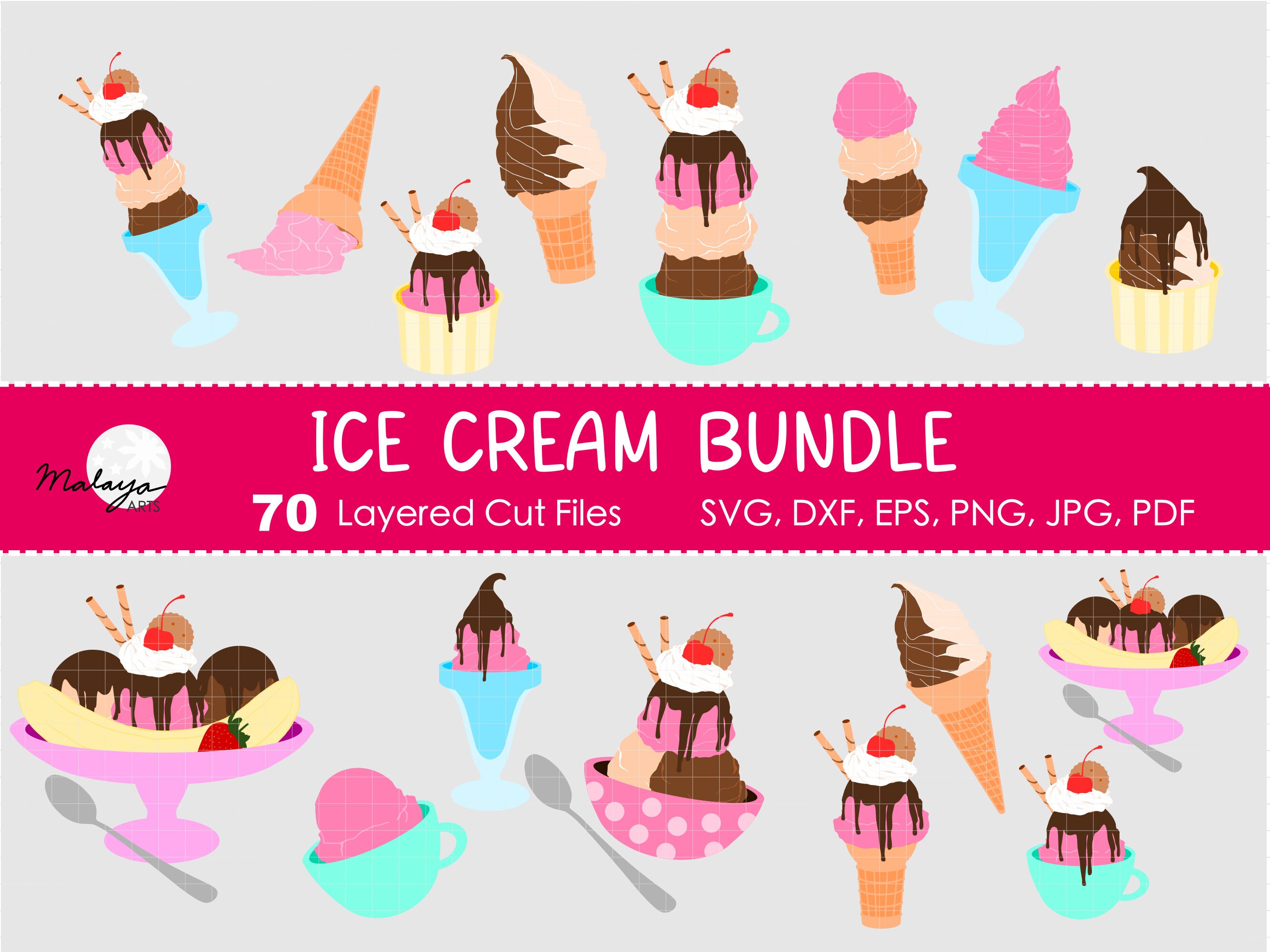 70 Ice Cream SVG Bundle Clipart, Layered Cut Files - Etsy