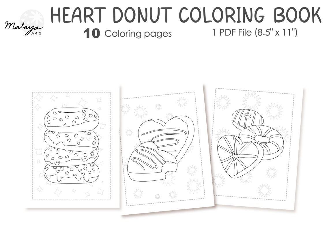 10 Page Heart Donut Coloring Book Printable - Etsy