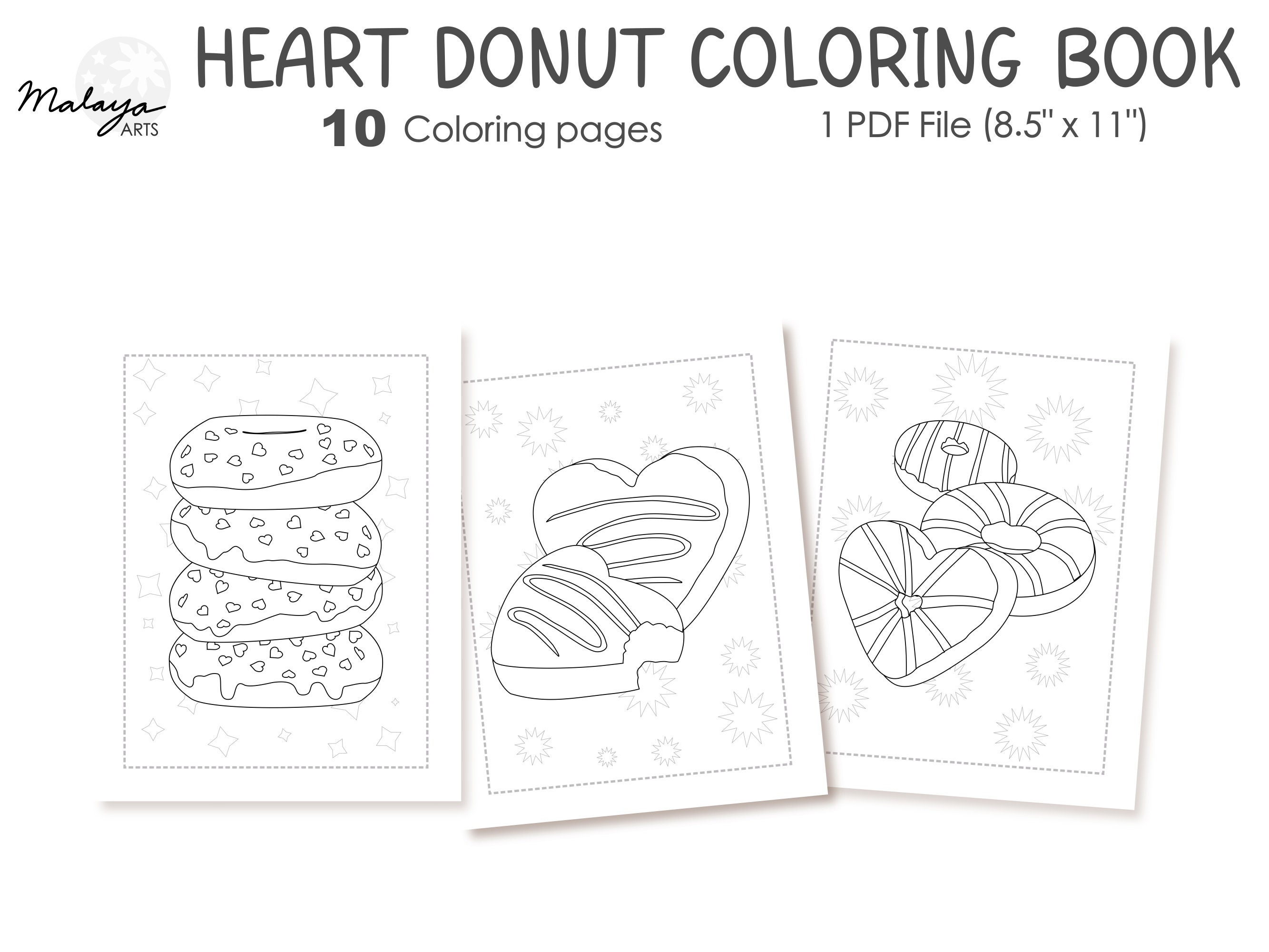 10 Page Heart Donut Coloring Book Printable - Etsy