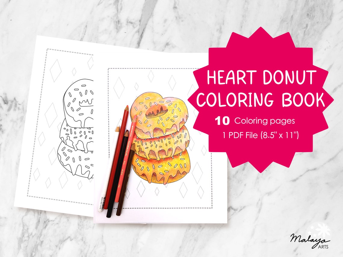 10 Page Heart Donut Coloring Book Printable - Etsy