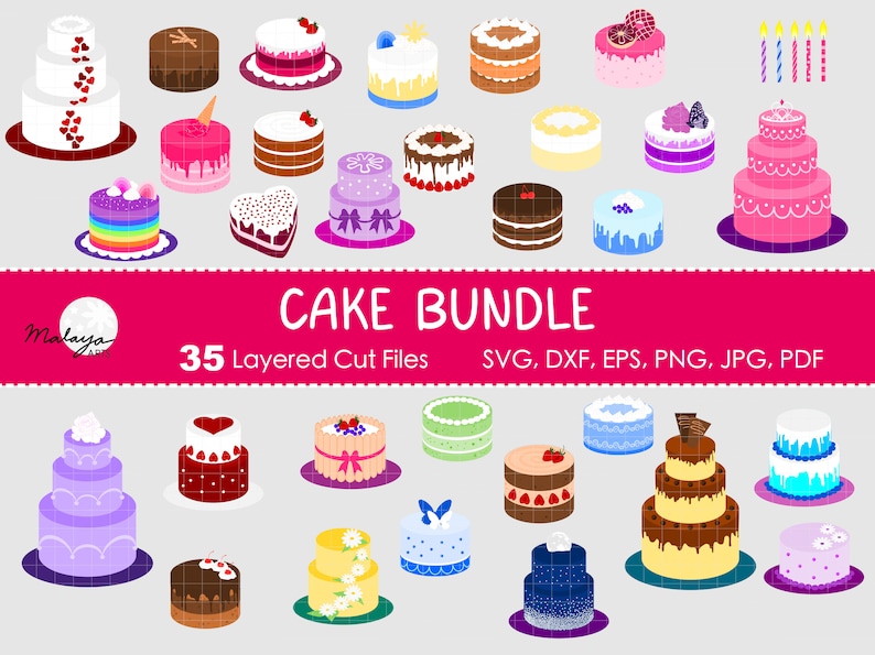 35 Cake SVG Bundle - Clipart, Layered Cut Files - Etsy