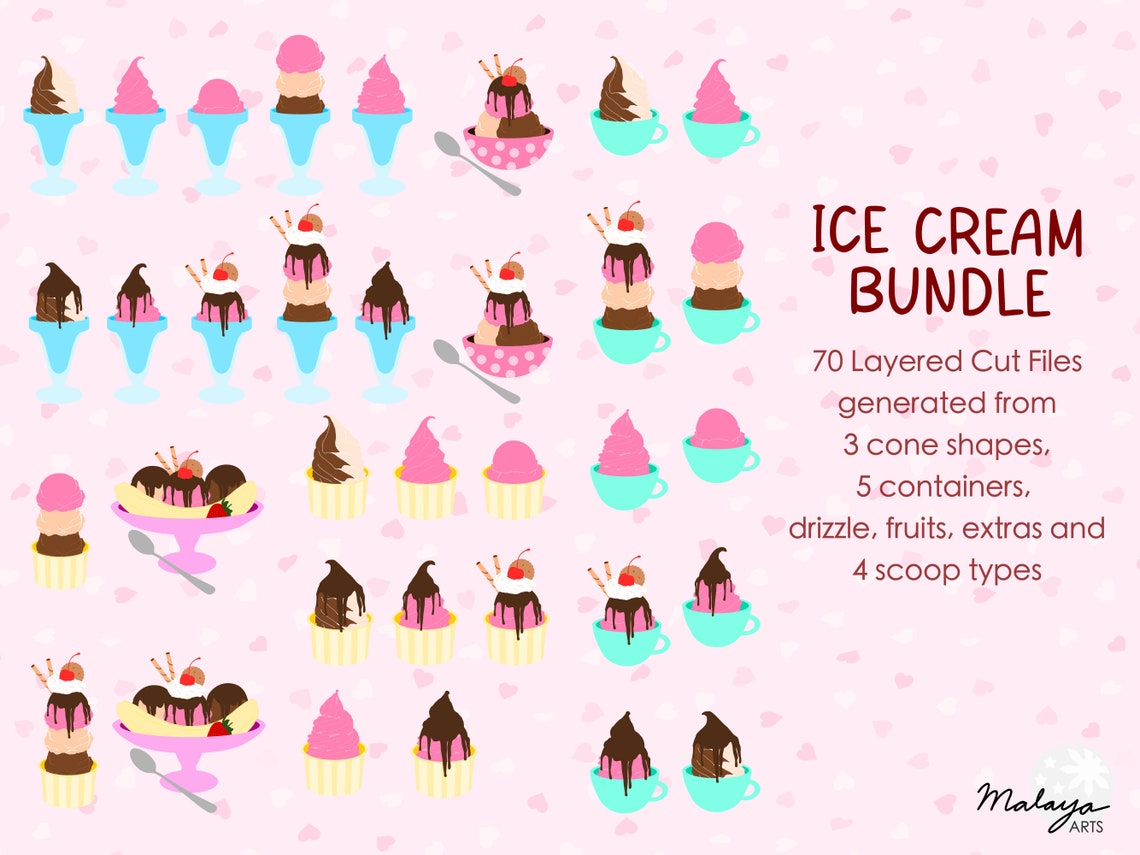 70 Ice Cream SVG Bundle Clipart, Layered Cut Files - Etsy