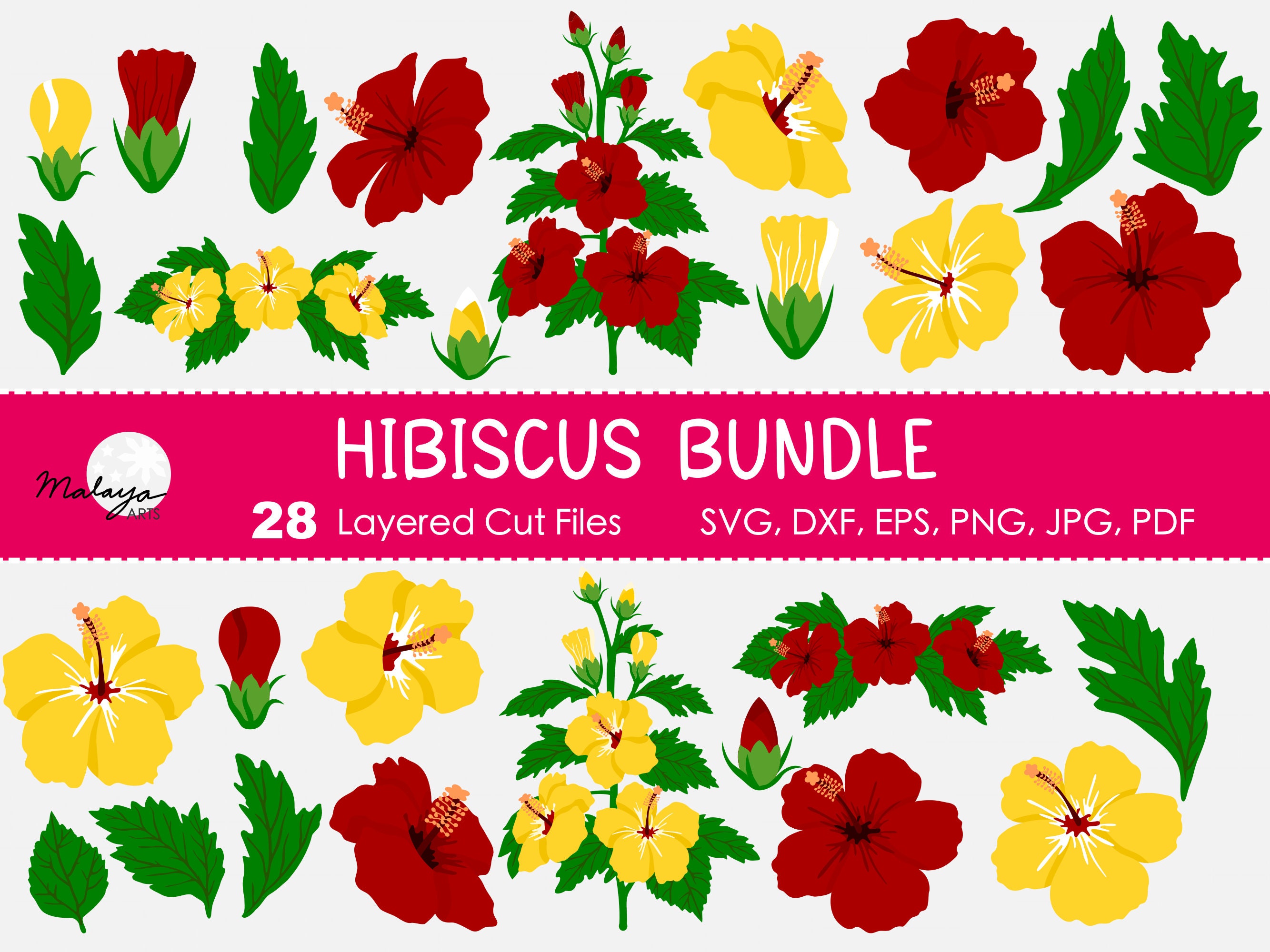 28 Hibiscus SVG Bundle - Clipart, Layered Cut Files - Etsy