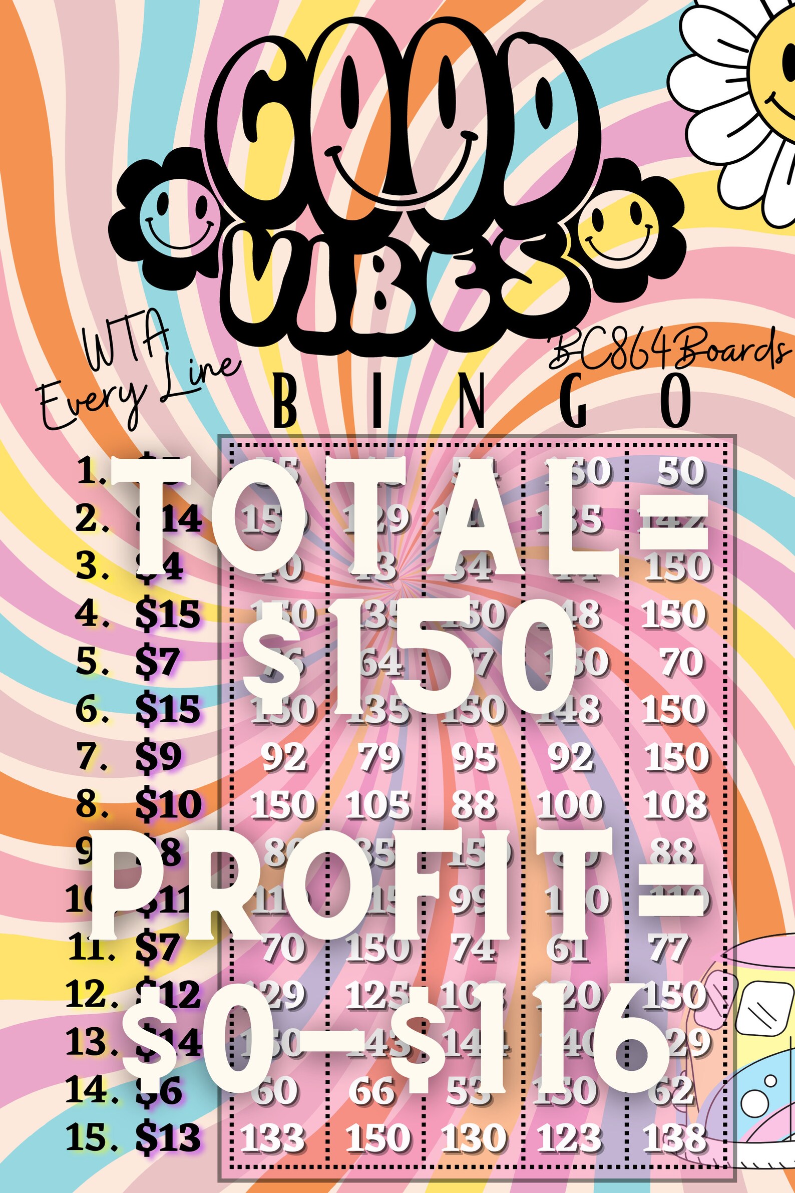 PYP, Bingo Board, Good Vibes, WTA, 150, Downloadable Bingo - Etsy
