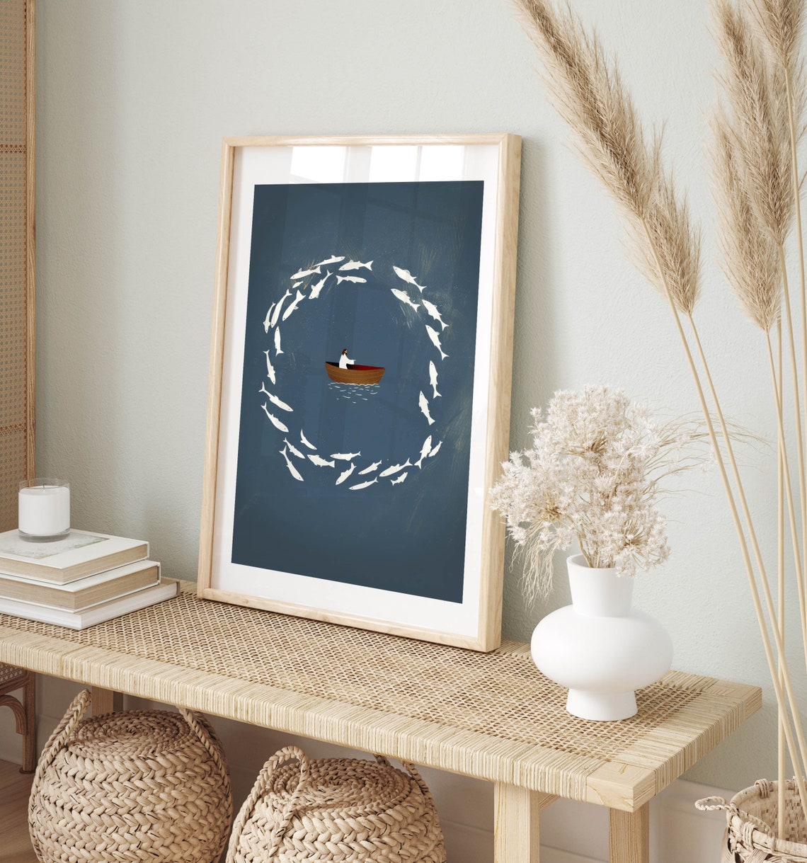 Jesus and the Miraculous Catch of Fish, Christian Modern Art, Bible ...