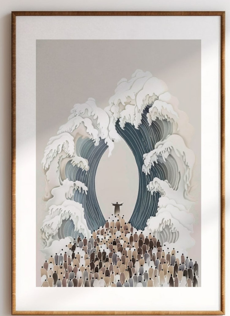 Moses Parting the Red Sea Bible Wall Art Sketch Illustration, Old ...