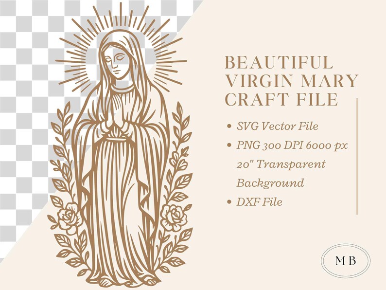 Virgin Mary SVG, Praying Mother of Jesus Clipart, Black & White ...