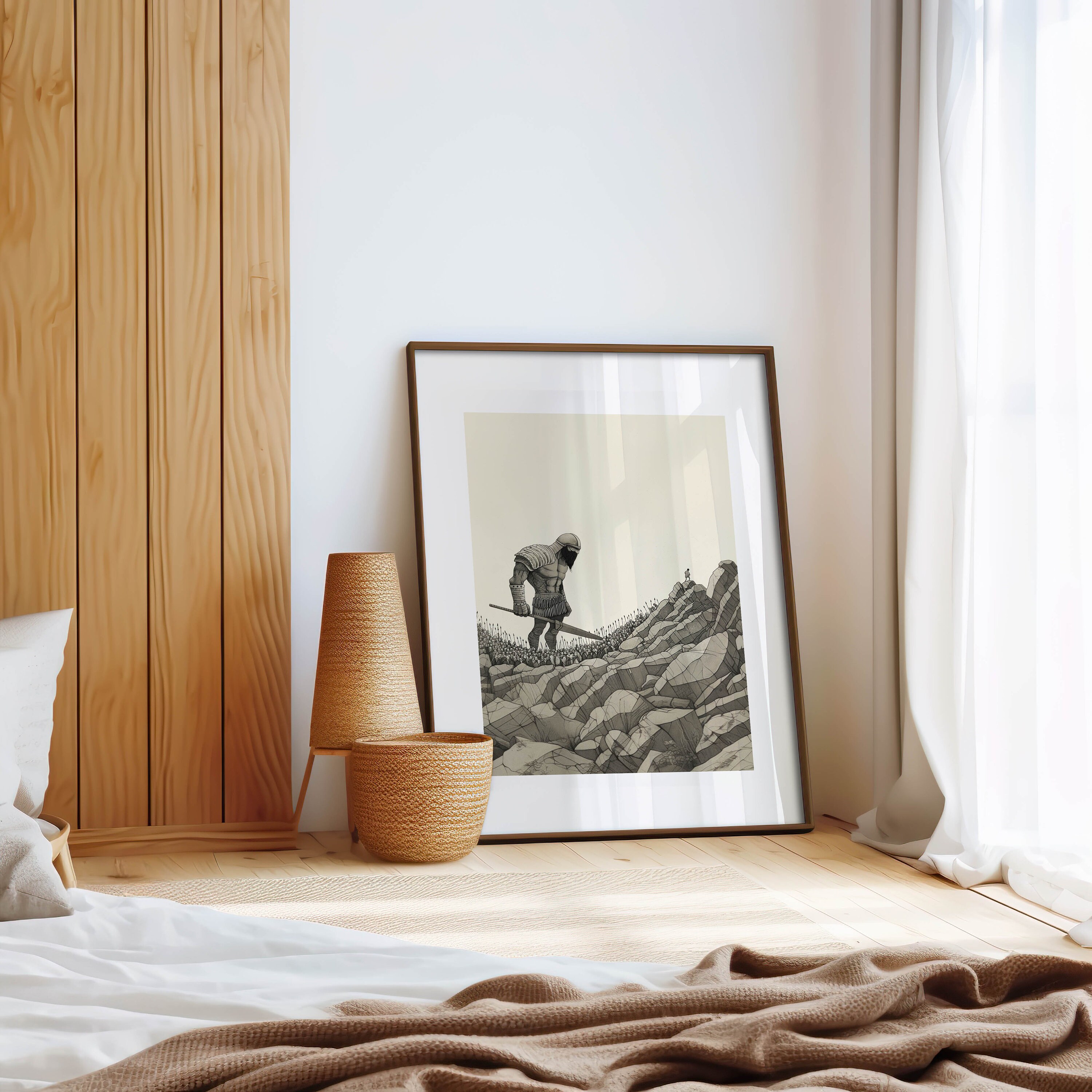 David and Goliath Bible Sketch Wall Art, Old Testament PRINTABLE ...