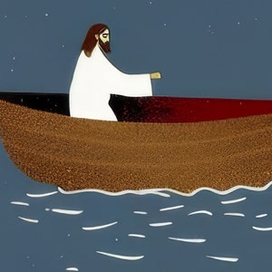 Jesus and the Miraculous Catch of Fish, Christian Modern Art, Bible ...