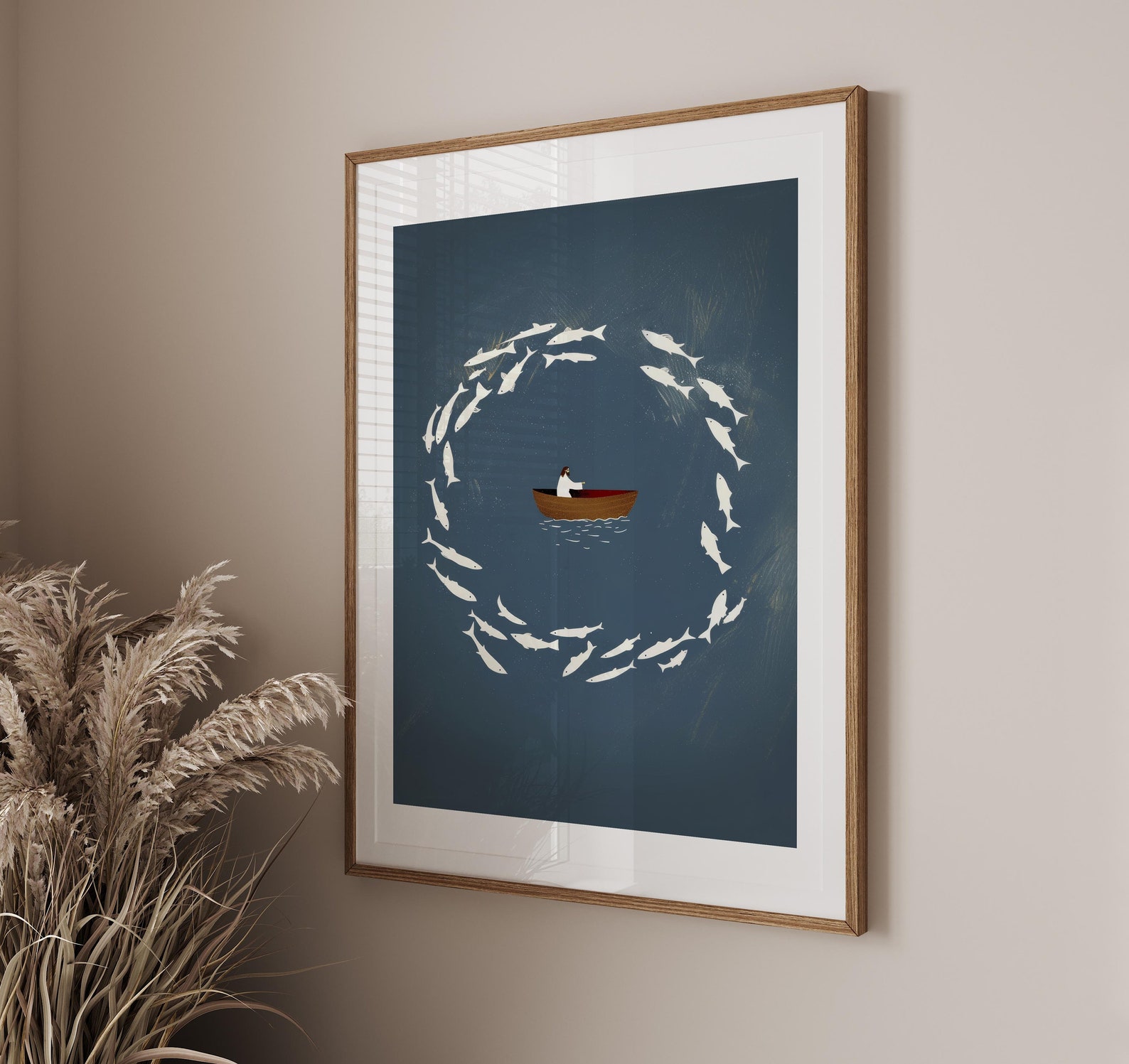 Jesus and the Miraculous Catch of Fish, Christian Modern Art, Bible ...