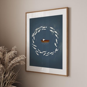 Jesus and the Miraculous Catch of Fish, Christian Modern Art, Bible ...