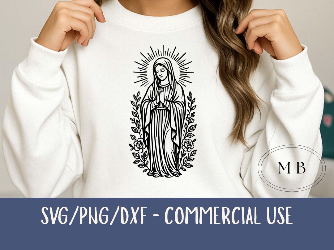 Virgin Mary SVG, Praying Mother of Jesus Clipart, Black & White ...