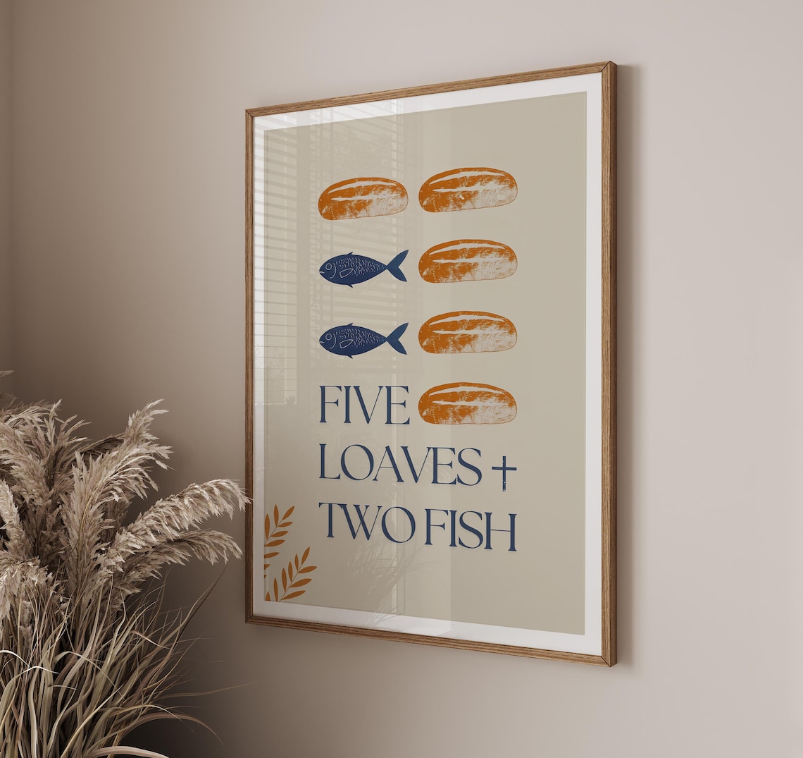 5 Loaves of Bread and 2 Fish Bible Verse Wall Art Printable. Jesus ...