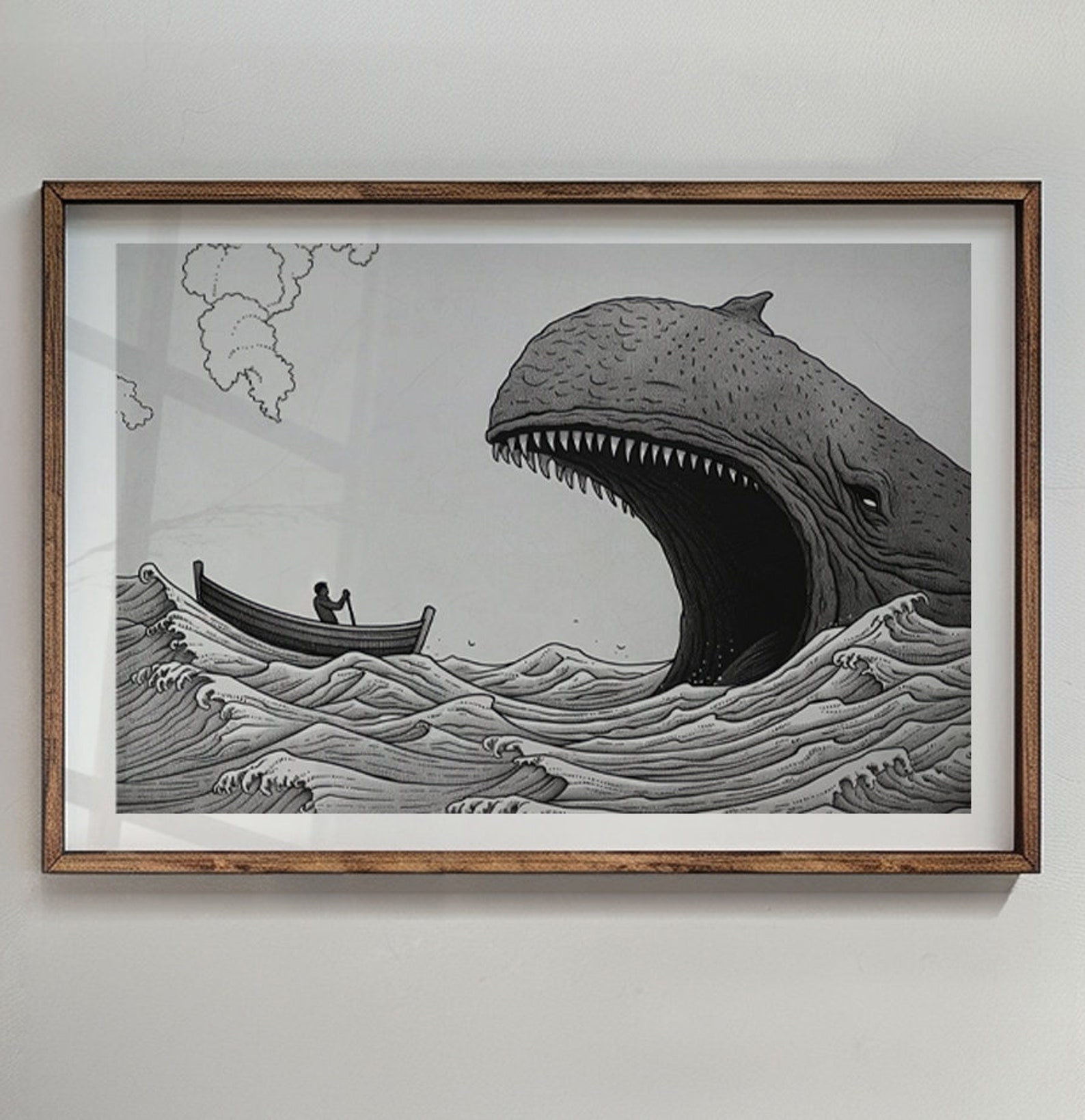 Jonah and the Whale Printable Bible Wall Art Sketch Illustration, Old ...