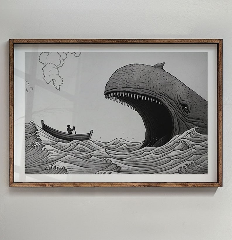 Jonah and the Whale Printable Bible Wall Art Sketch Illustration, Old ...