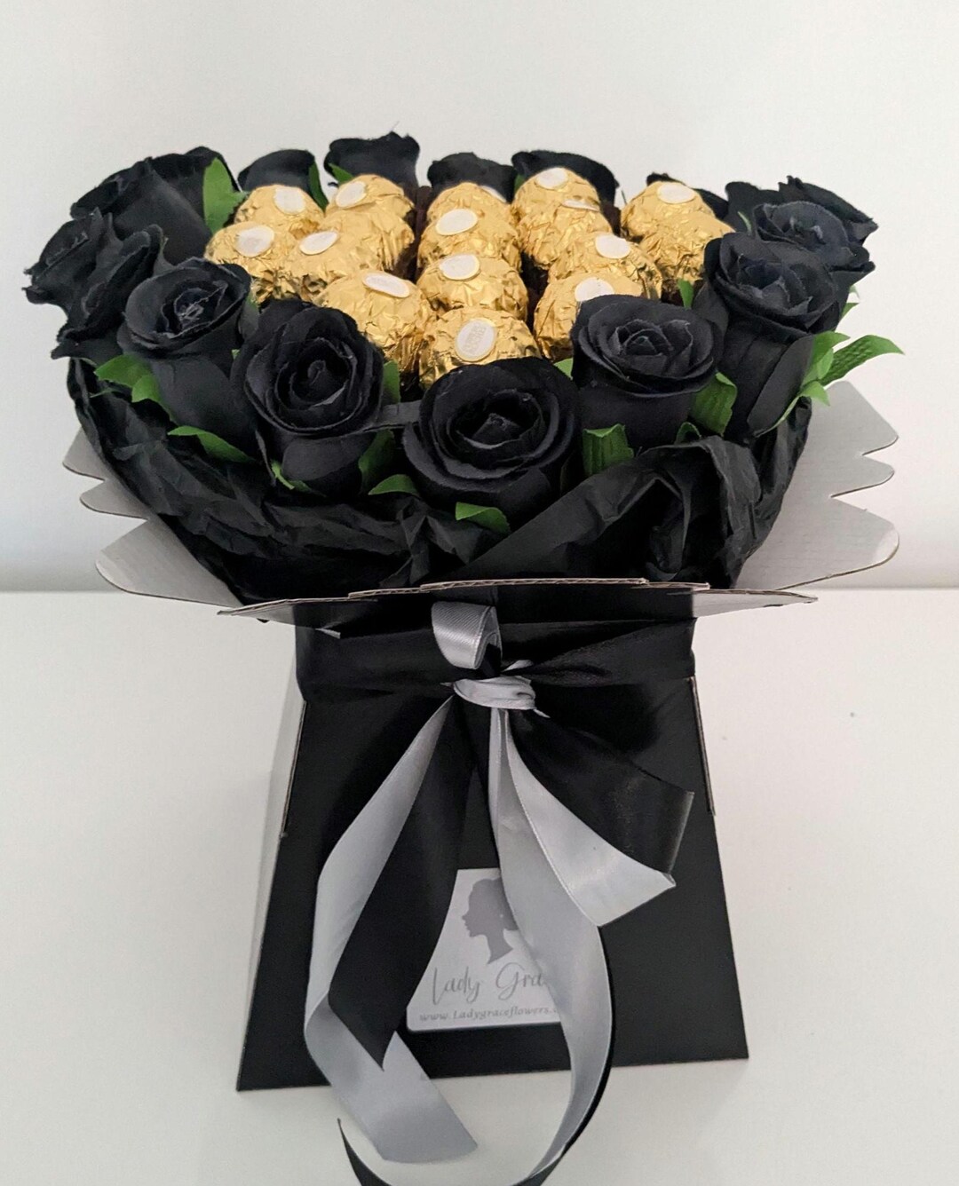 Chocolate Bouquet Heart Black Ferrero Rocher Silk Flowers Gift - Etsy