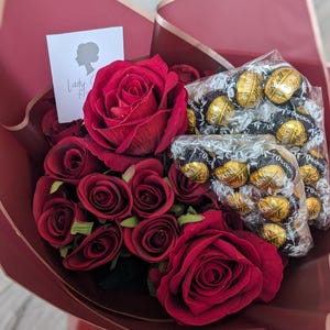 Chocolate Bouquet Handtied Dark Lindt Red Silk Flowers Bouquet Gift - Etsy