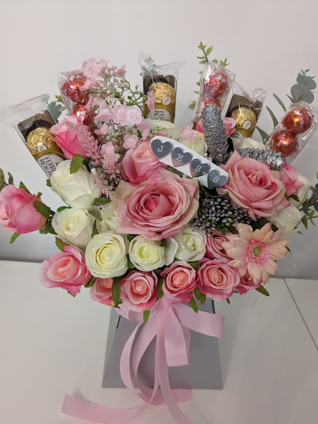Chocolate Bouquet Personalised Ferrero Rocher & Lindt Lindor Silver ...