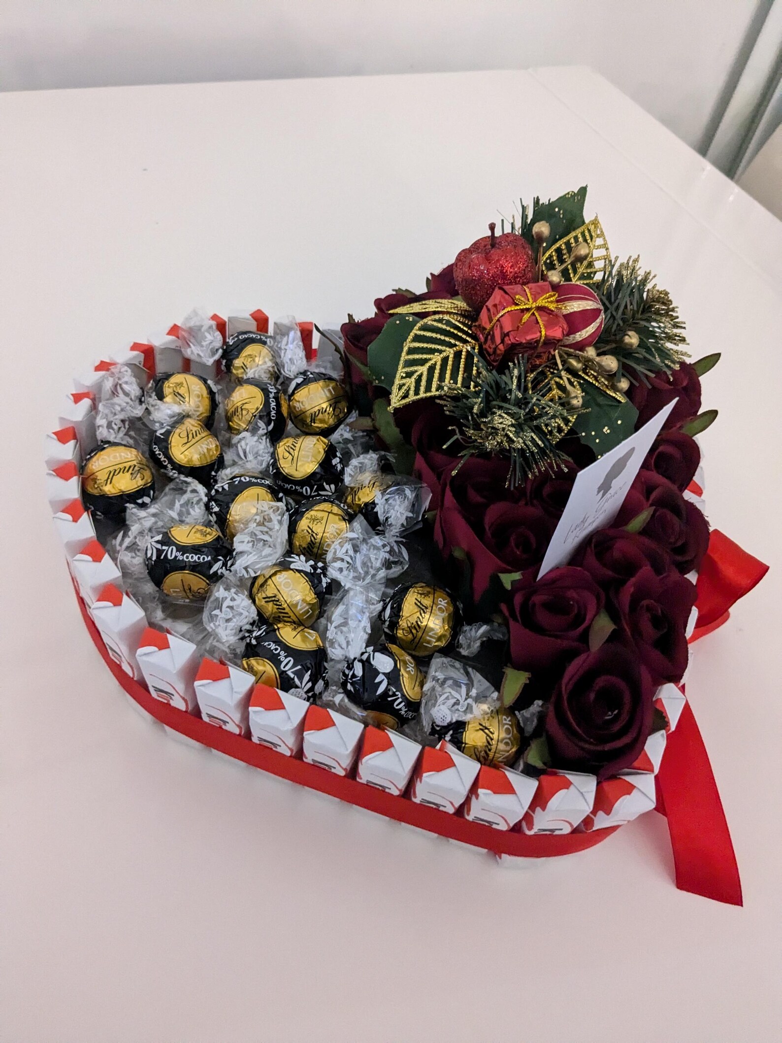 Kinder Heart Dark Lindt Stunning Christmas Silk Flowers Gift Hamper - Etsy