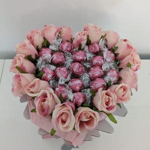 Chocolate Bouquet Pink Heart S&C Lindt Stunning Silk Flowers Gift - Etsy