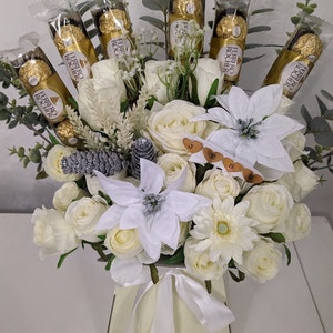 Personalised Ferrero Rocher Winter White & Silver Stunning Silk Flowers ...