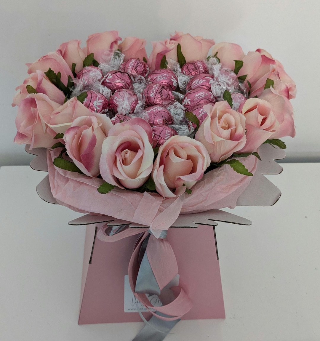 Chocolate Bouquet Pink Heart S&C Lindt Stunning Silk Flowers Gift - Etsy