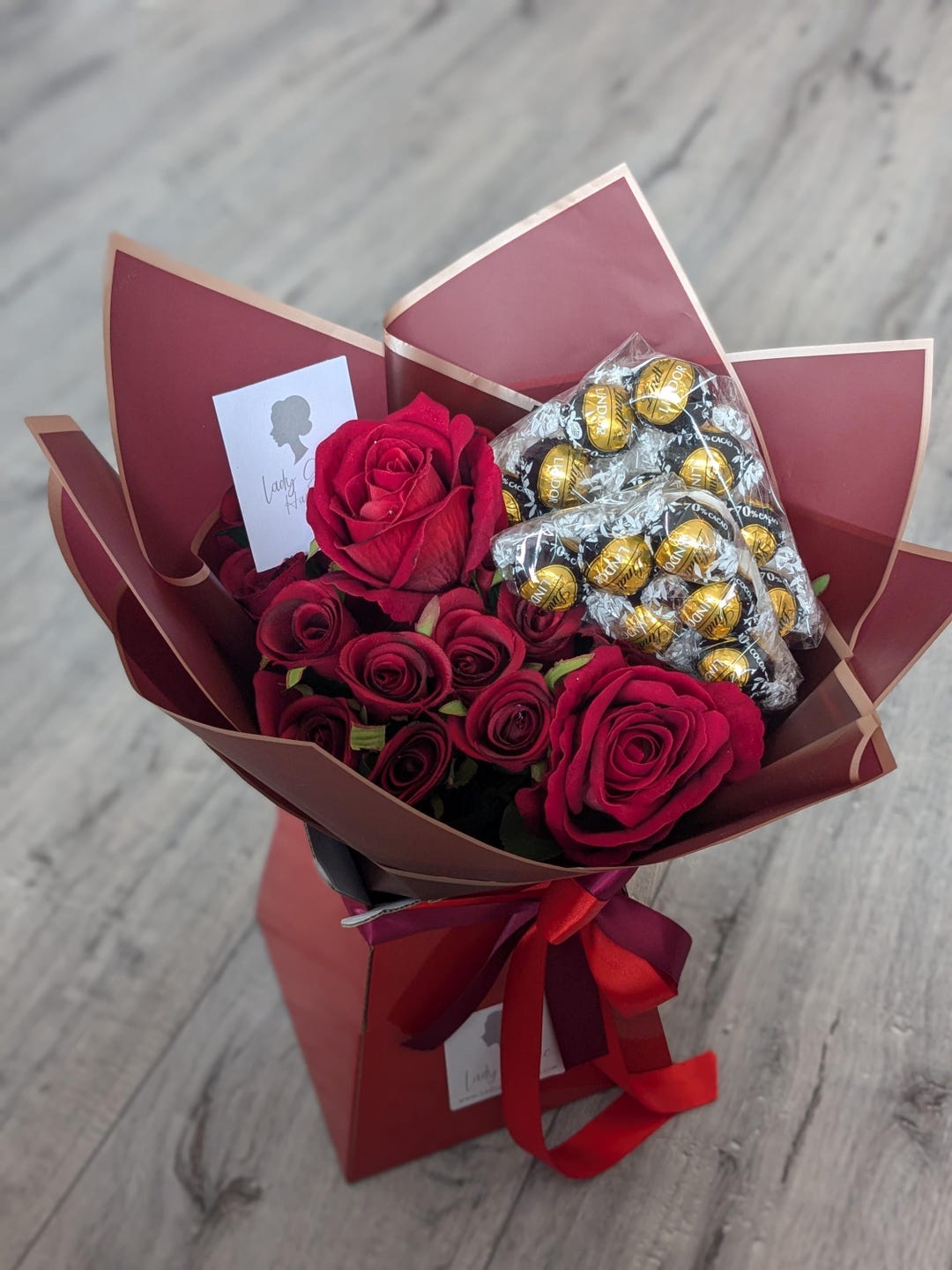Chocolate Bouquet Handtied Dark Lindt Red Silk Flowers Bouquet Gift - Etsy