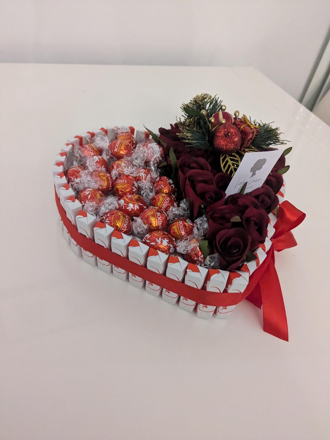Kinder Lindt Heart Stunning Christmas Silk Flowers Gift Hamper - Etsy