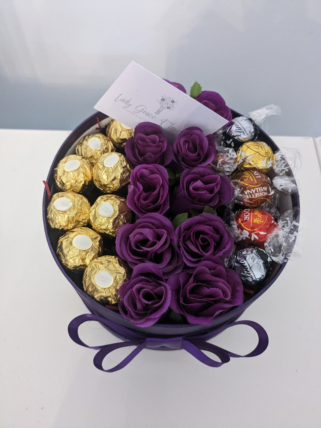 Purple Ferreros & Mixed Lindt Silk Flowers Hat Box Gift - Etsy