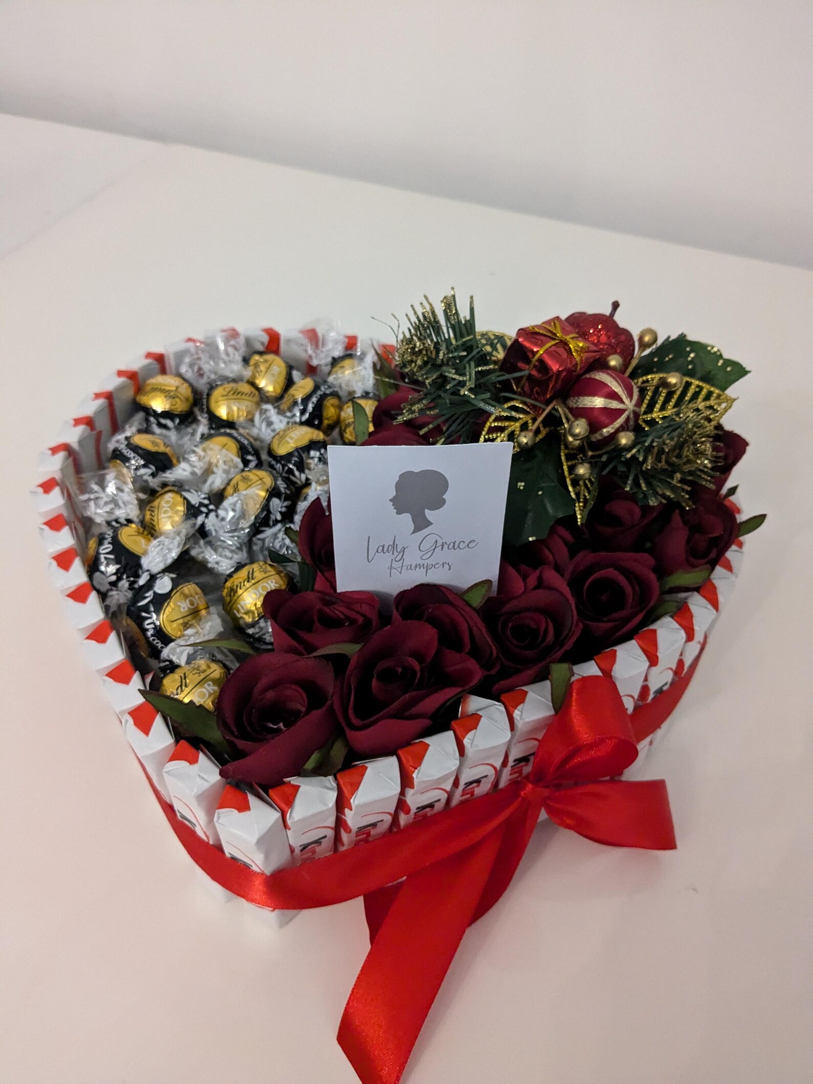 Kinder Heart Dark Lindt Stunning Christmas Silk Flowers Gift Hamper - Etsy