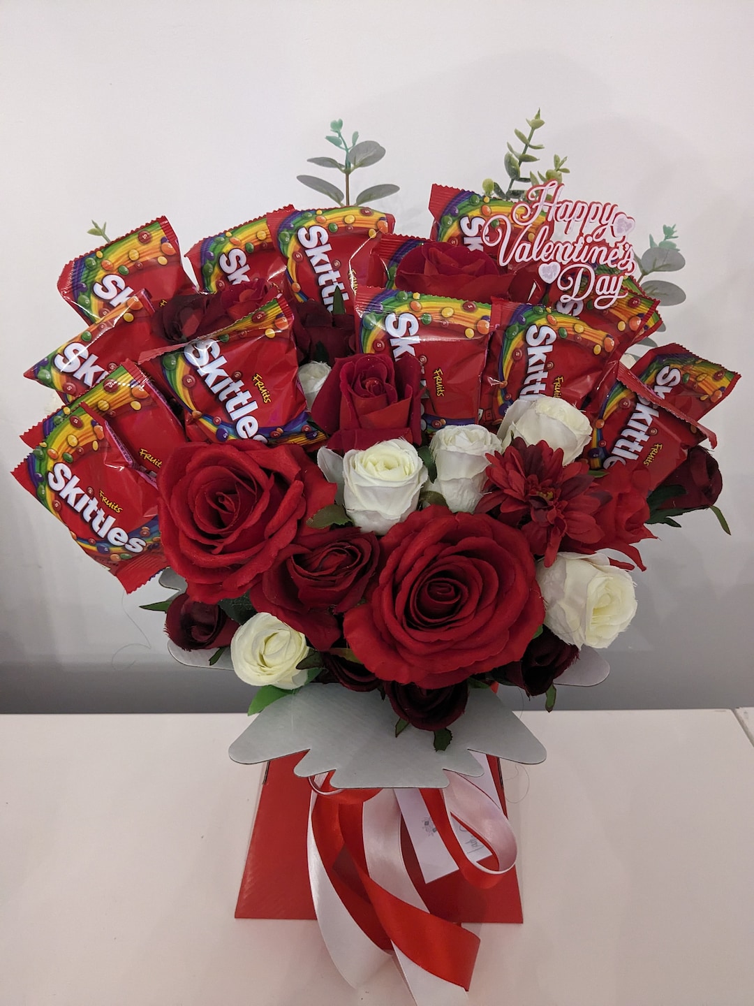 Valentines Skittles & Silk Flowers Bouquet Gift - Etsy