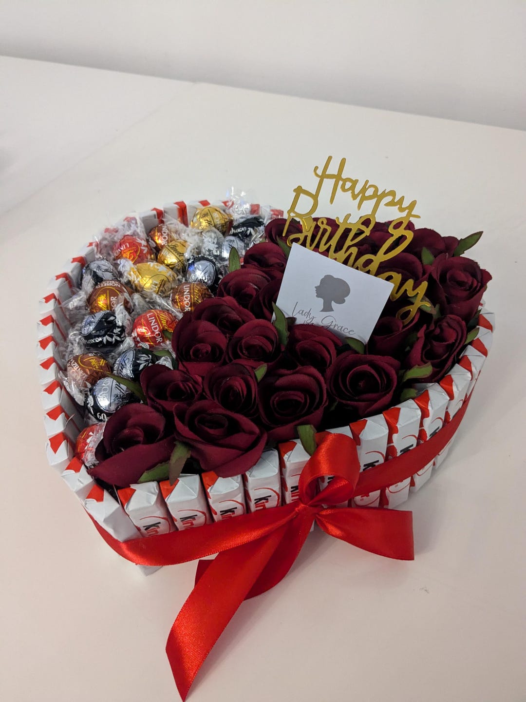 Kinder Heart Assorted Lindt Stunning Birthday Silk Flowers Gift Hamper ...