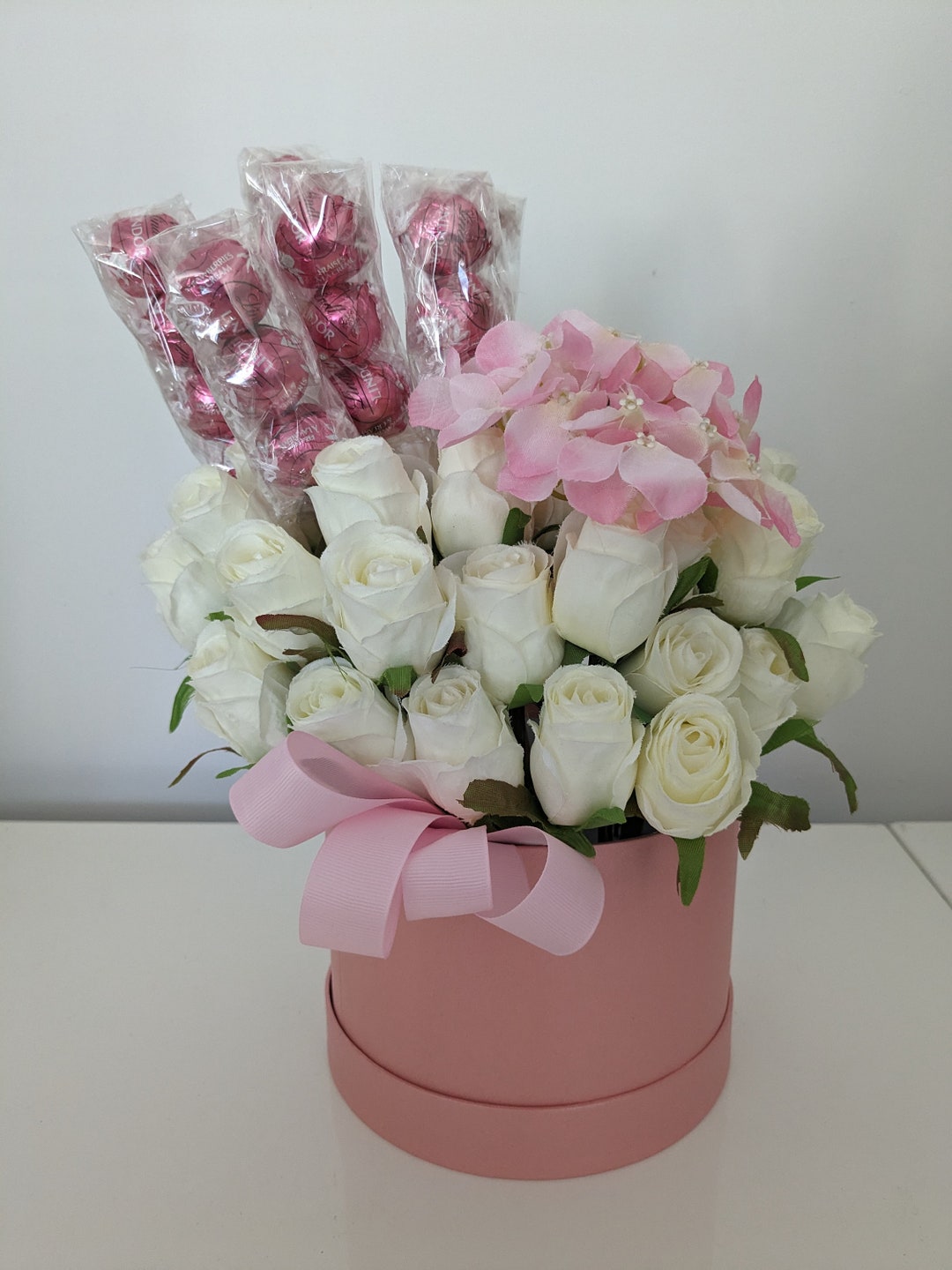 Personalised Lindt Lindor Pink Stunning Silk Flowers Hat Box Gift - Etsy UK