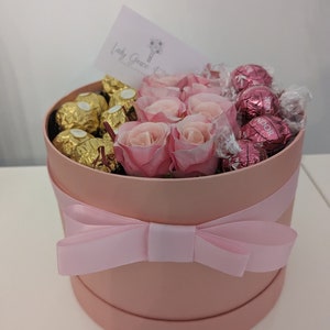 Pink Ferrero Rocher & Lindt Lindor Silk Flowers Hat Box Gift - Etsy