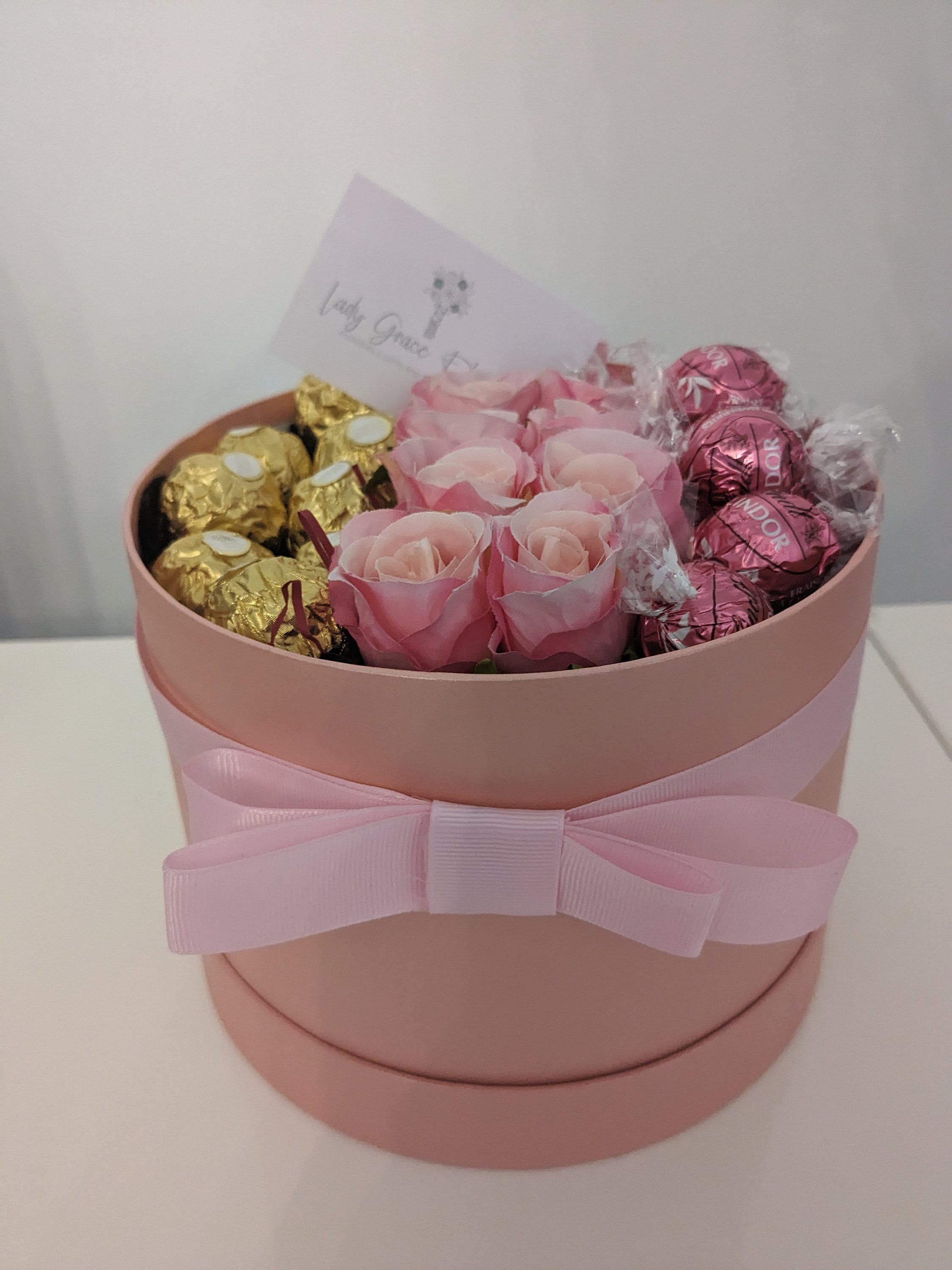 Pink Ferrero Rocher & Lindt Lindor Silk Flowers Hat Box Gift - Etsy