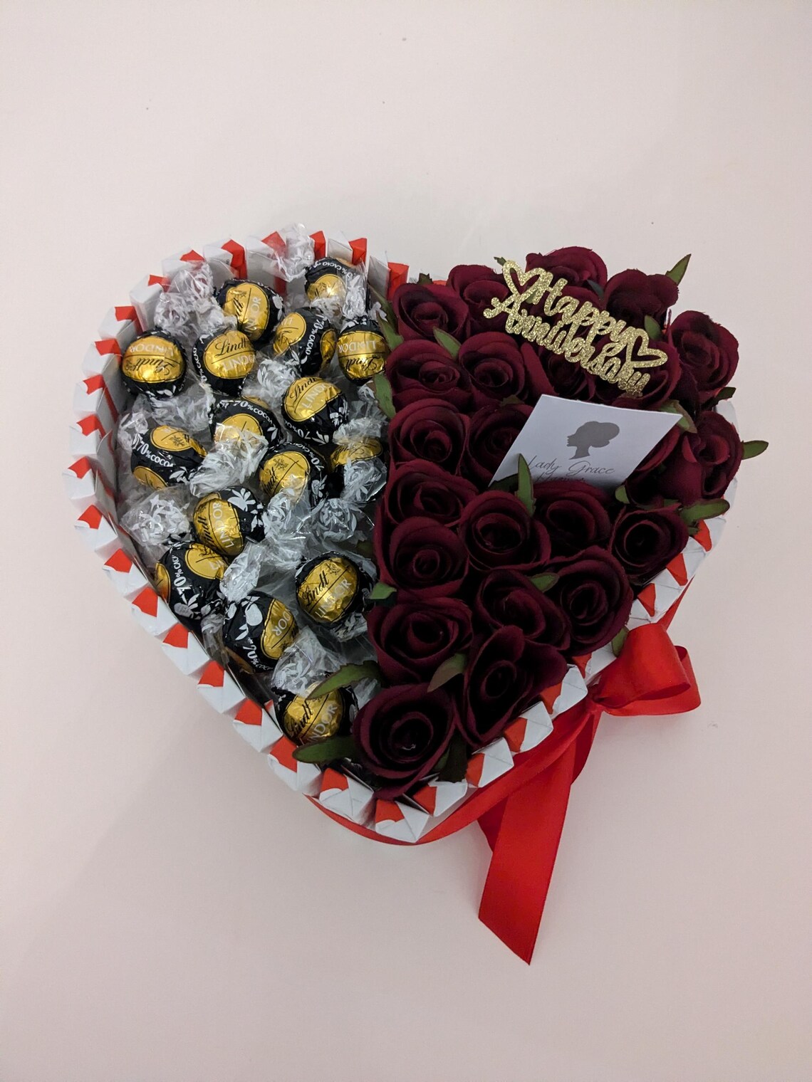 Kinder Heart Dark Lindt Stunning Anniversary Silk Flowers Gift Hamper ...