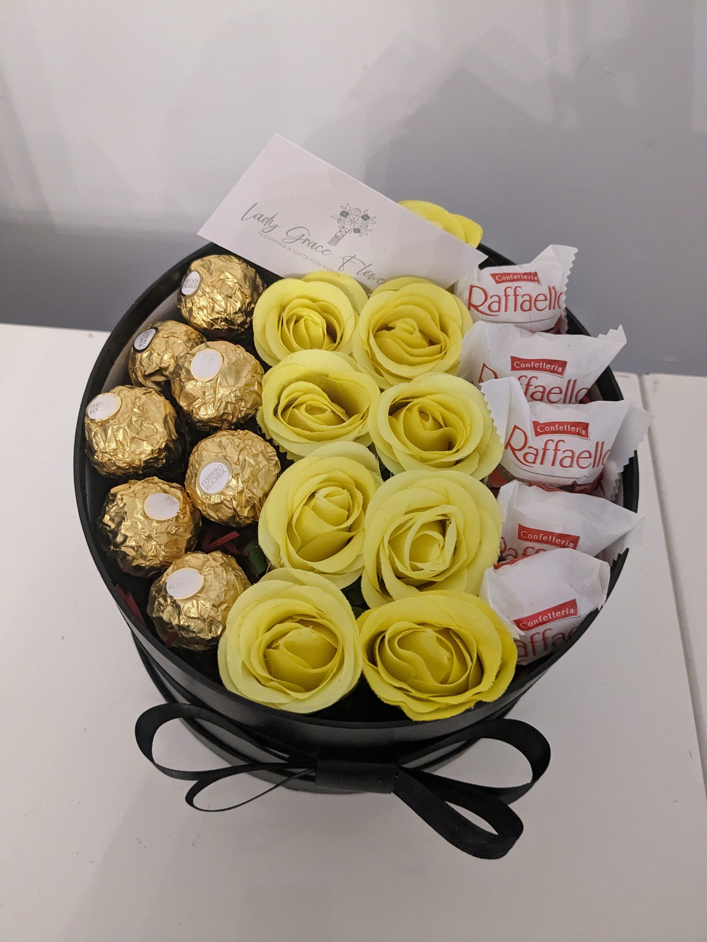 Black & Yellow Ferrero Rocher Rafaello Silk Flowers Hat Box Gift - Etsy