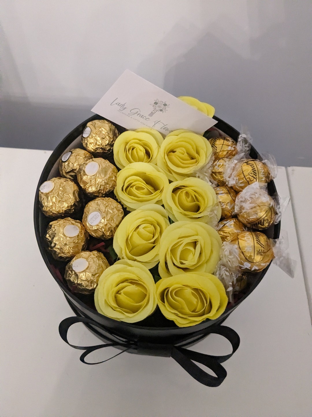 Black & Yellow Ferrero Rocher Lindt Silk Flowers Hat Box Gift - Etsy