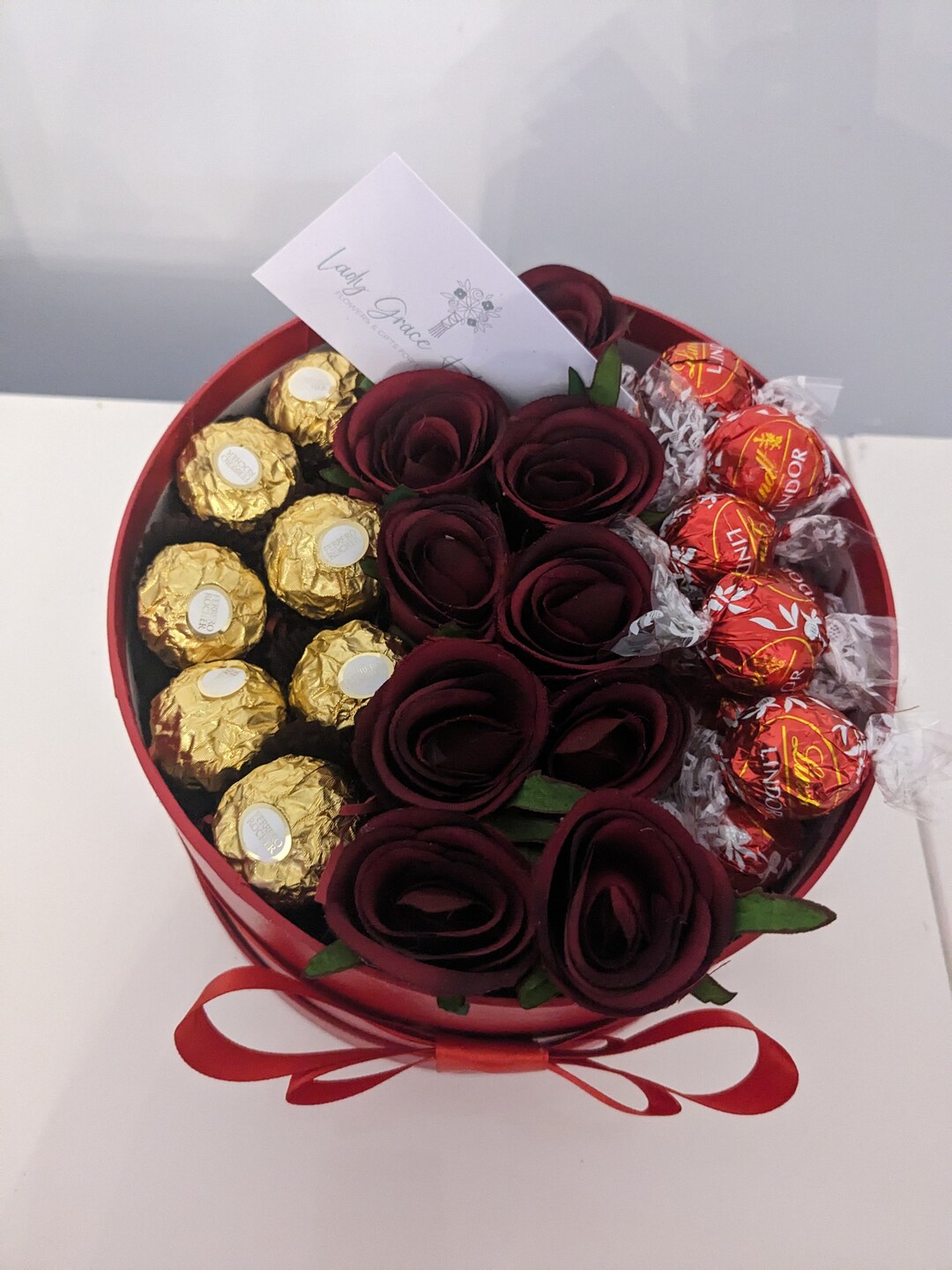 Red Ferreros & Lindt Silk Flowers Hat Box Gift - Etsy