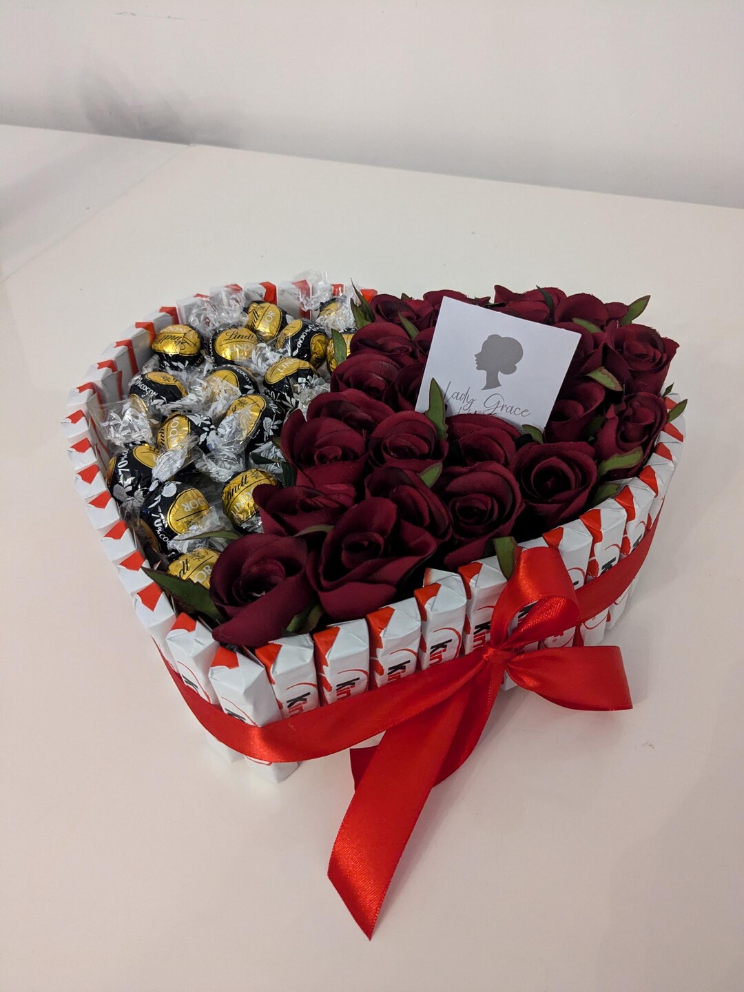 Kinder Heart Dark Lindt Stunning Silk Flowers Gift Hamper - Etsy